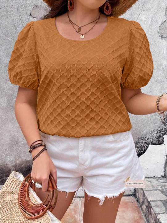 Awesome Textured Knit Puff Sleeve Blouse 31186# | Lazada PH