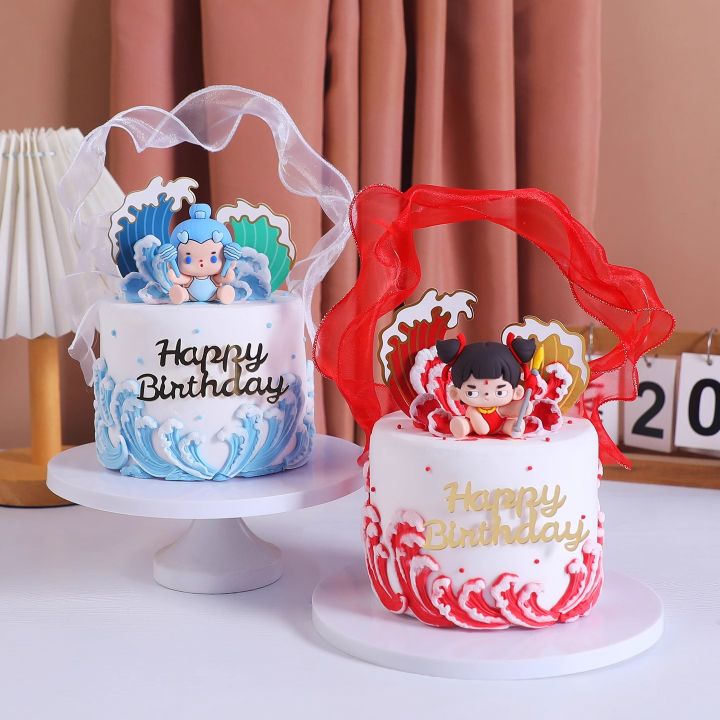 3D Nezha the Demon Child & Ao Bing Cake Topper Chinese Legend Birthday ...