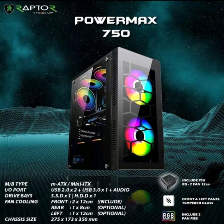 Casing Gaming Raptor CPM 750 include PSU 500watt & 2 fan RGB | Lazada ...