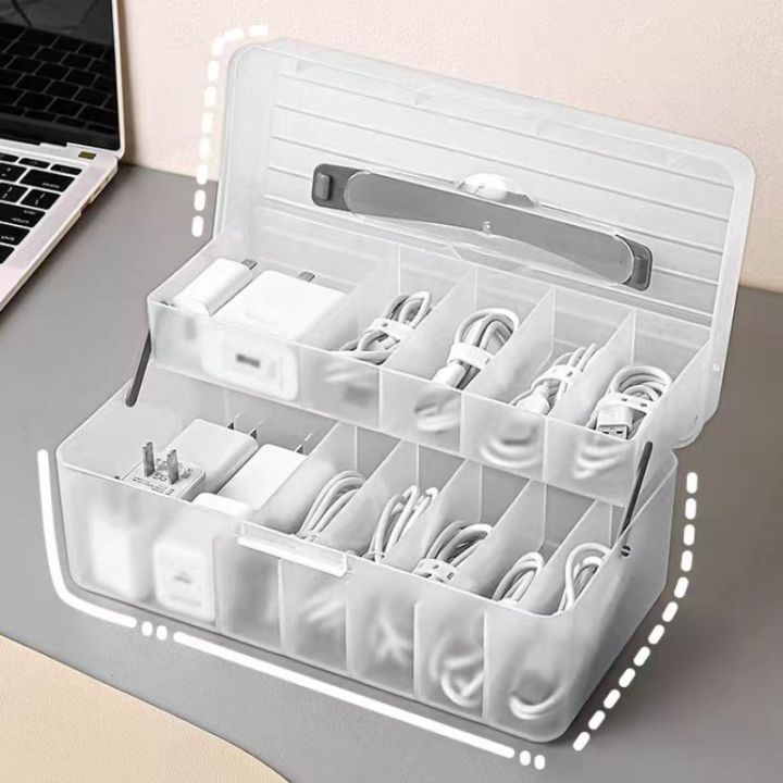 Data Cable Organizer Box With Lid Portable Charge Cable Management USB ...