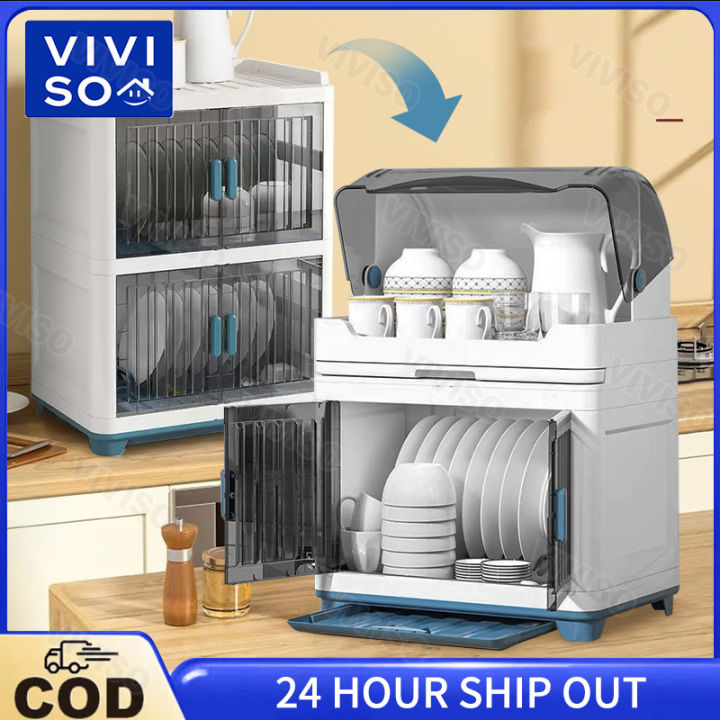 VIVISO 3 Layers Multifunctional Kitchen Tableware Cupboard With Cover ...