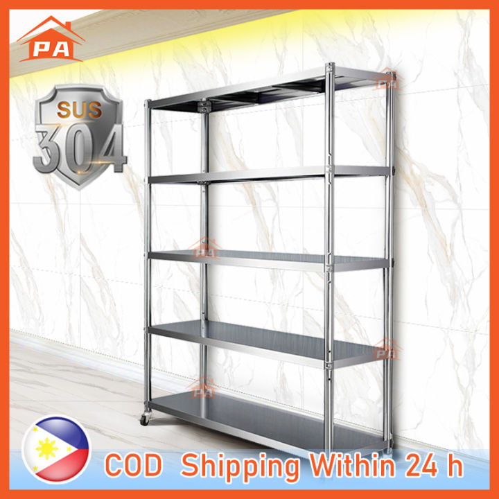 304 Stainless Steel Kitchen Cabinet Rack Organizer Shelf 3 4 5 Layer ...