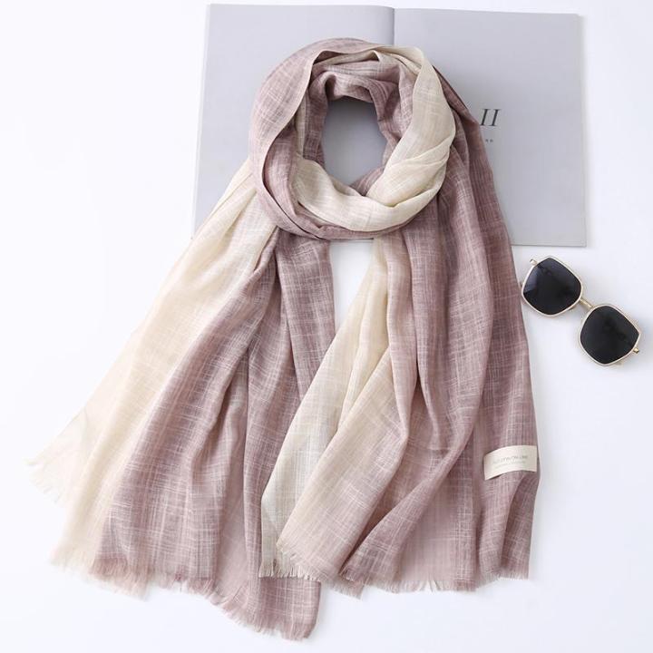 Casual Japanese Style Gradient Color Block Cotton Linen Women's Scarf ...