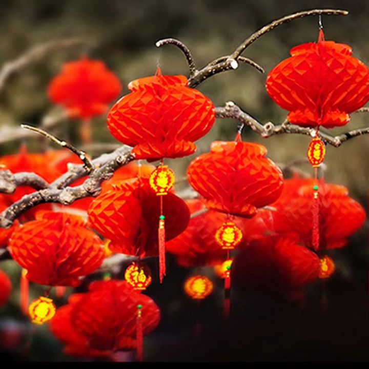 Dizoey 5-12inch Foldable Chinese Red Lanterns Plastic Paper Honeycomb ...