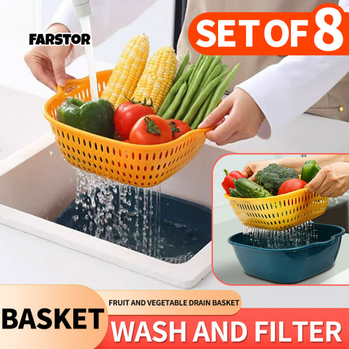 8-in-1 Drain Basket For Fruit And Vegetables,kitchen Double Layered ...