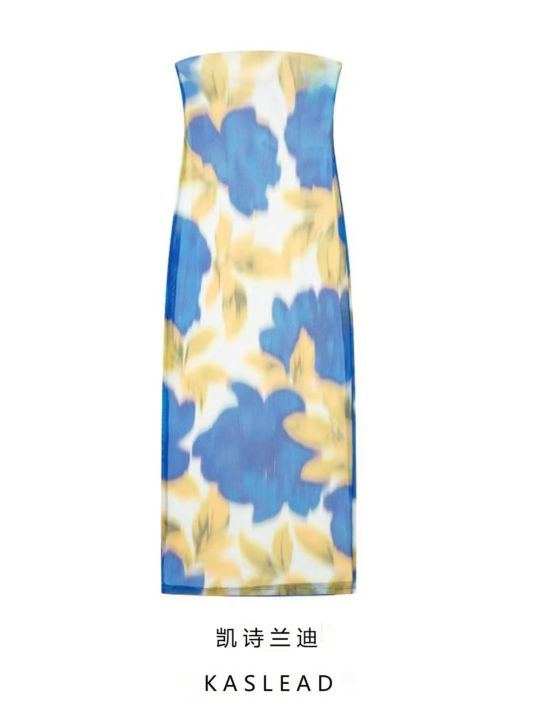 ชุดเดรสยาวปานกลางคอตรงผ้าโปร่ง KASLEAD ฤดูร้อน 2023 สำหรับผู้หญิง เอว ...