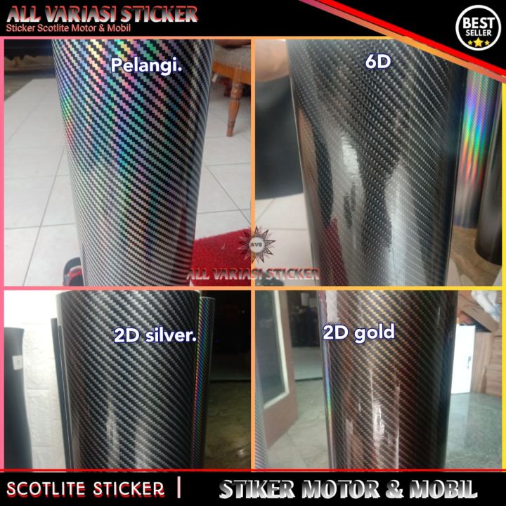 STIKER SKOTLITE SCOTLET MOTOR CARBON KARBON PELANGI SILVER GOLD ...