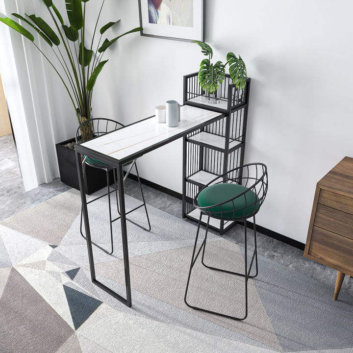 Iron Folding Table Bar Counter Household Solid Wood Storage Rack Casual ...