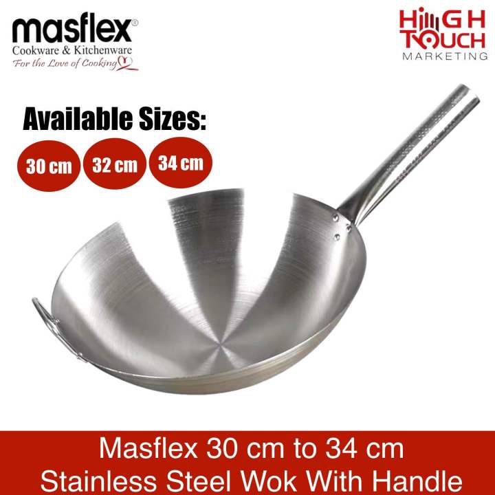 Masflex 30 cm - 34 cm Stainless Steel Wok With Handle | Lazada PH