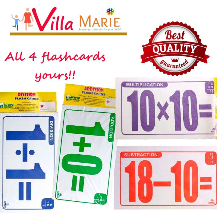 Flashcards Set of 4 Math Operations Addition Subtraction Multiplication ...