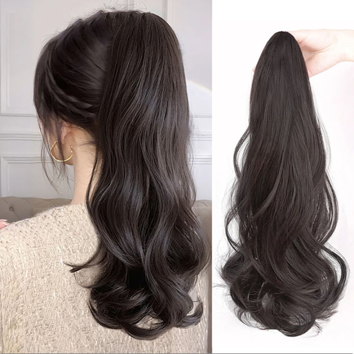 17 Inch Long Curly Hair Claw Clip Style Ponytail Extension Synthetic Ponytail Wig Women's ...