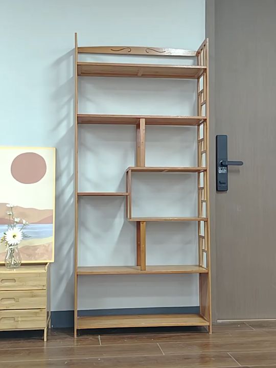 Living Room Storage Shelf Rack With Drawer Multifunction Bamboo Shelf ...