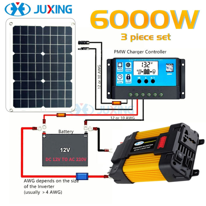 JUXING DC12V to AC220V Solar System: 6000W Power Inverter With 25W ...