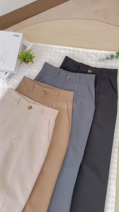 TM04 กางเกงขากระบอกกระดุมหน้า ทรงสวยมาก งานตัด VILA | Lazada.co.th