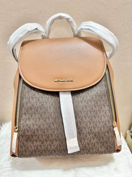 Original Michael Kors Phoebe Medium Signature MK Logo Drawstring Mono Brown Backpack | Lazada PH