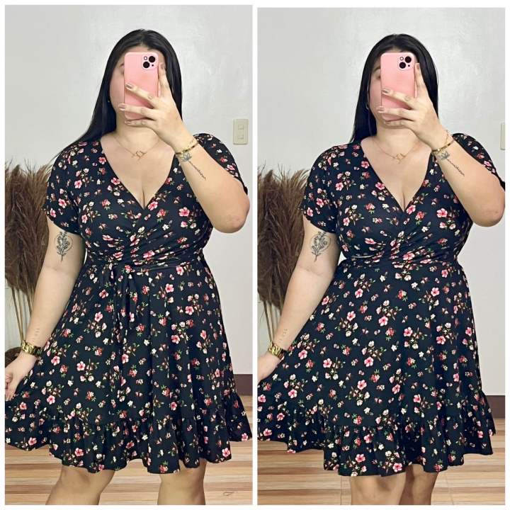 Plus Size Abby Cotton Spandex Overlap Dress with Side Tie Large to 2XL ...