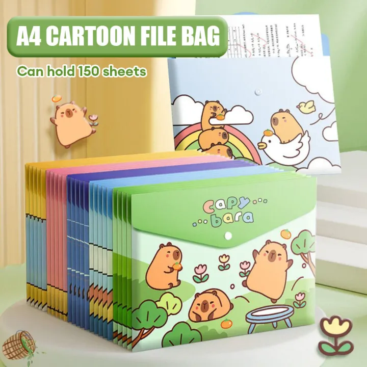 5PCS A4 File Bag with Button Document Bag Cartoon Capybara Children's ...