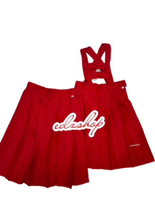 skirt palda red&blouse set school uniform | Lazada PH