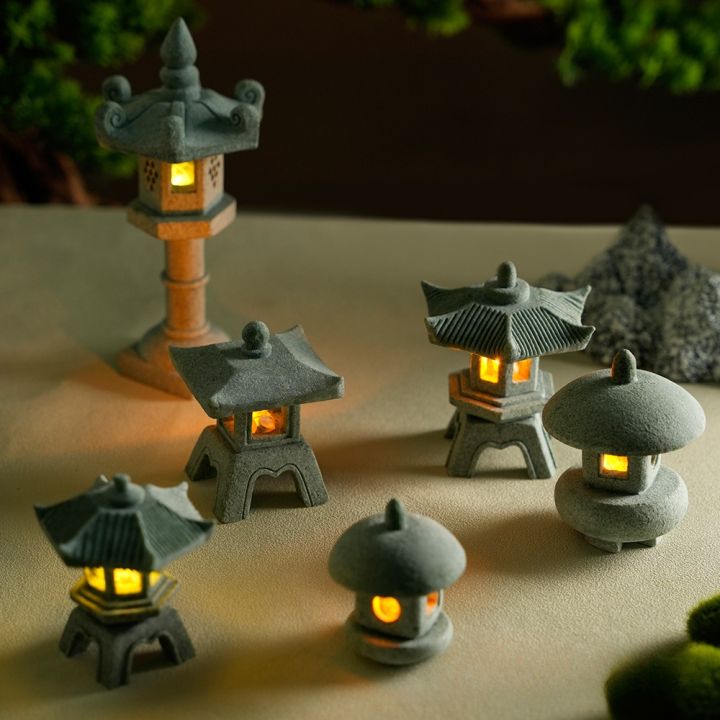 Mini Pagoda Lantern Light Garden Statue Micro Landscape Fish Tank Zen ...
