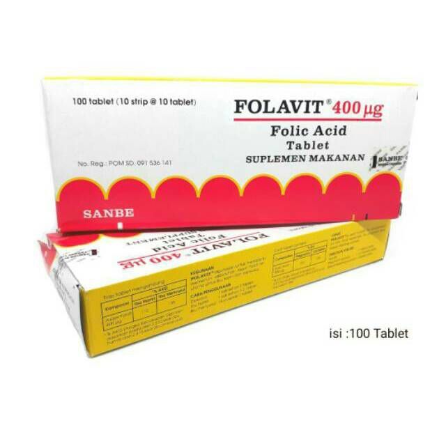 1 Box Folavit 400mg 100tablet / 10 strip Folavit Suplemen Asam Folat ...