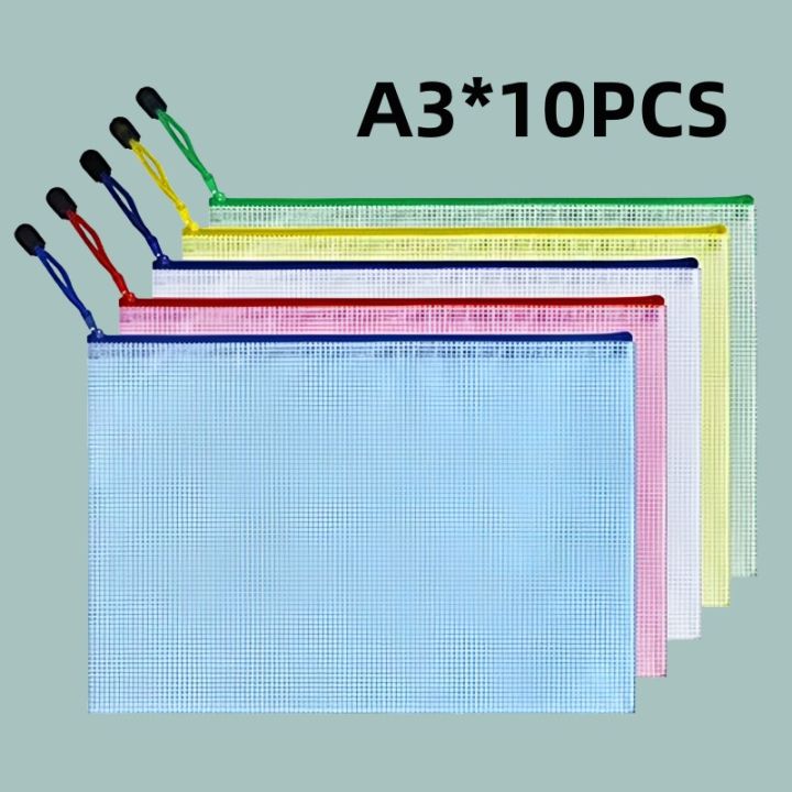 10pcs, A3 Mesh Zipper File Bag,5 colors, waterproof plastic file Bag ...