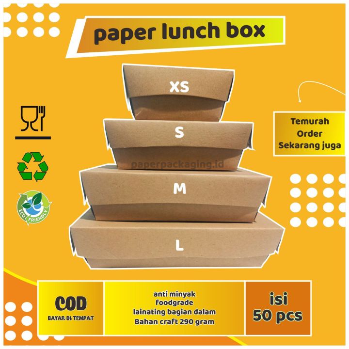 Lunch box paper Kraft coklat ( isi 50 ) laminasi ukuran xs/ s / m / l ...