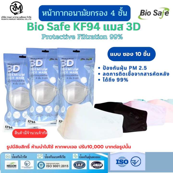 (พร้อมส่ง) Biosafe โปรสุดคุ้ม หน้ากากอนามัย 3 D Premium KF 94 กล่อง 10 ชิ้น | Lazada.co.th
