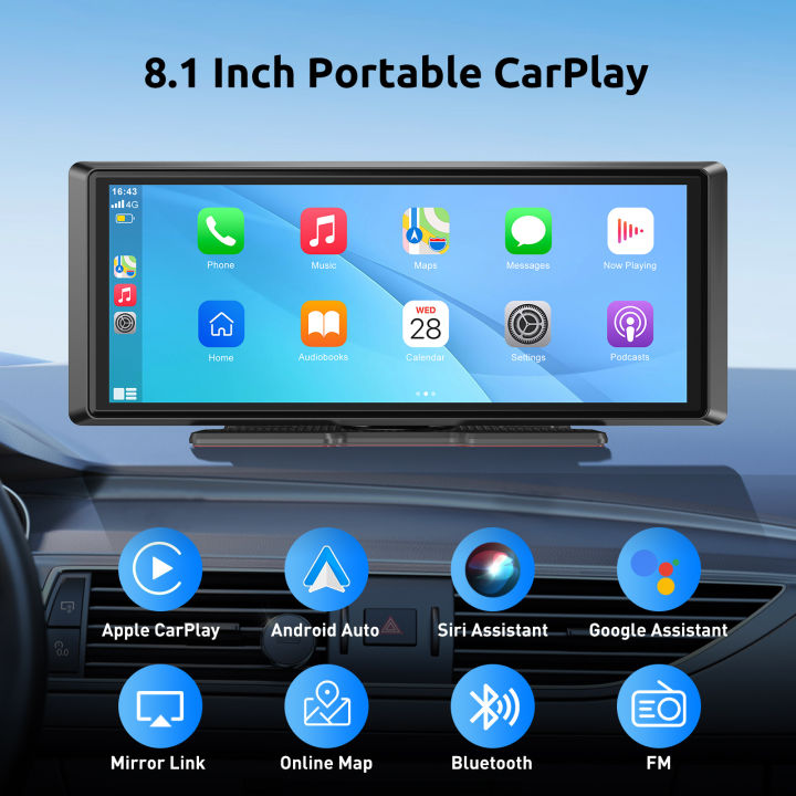 ESSGOO 8.1" Portable Carplay Multimedia Player Touch Screen Wireless Apple Carplay & Android ...