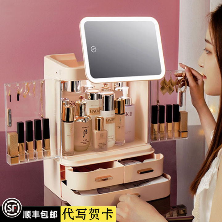 Cosmetics Storage Box Dust Proof Dressing Table With Mirror Large