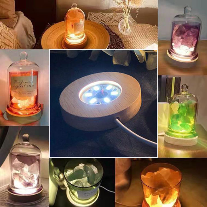 10cm Wood Light Base Rechargeable Wooden LED Light Rotating Display ...