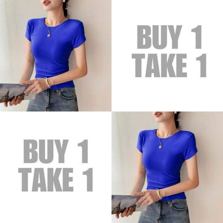 BUY1 TAKE1 double lining Basic full length Boat Neck Top For women Cotton high quality ...