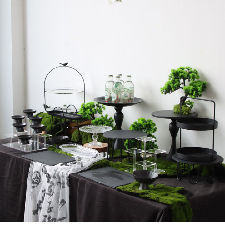 Black Acrylic Dessert Table Display Stand Ceramic Pastry Tea Break ...