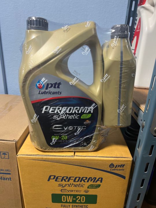 น้ำมันเครื่อง เบนซิน ปตท สังเคราะห์ 100% ptt performa synthetic eco Evotec technology 0w-20 api ...