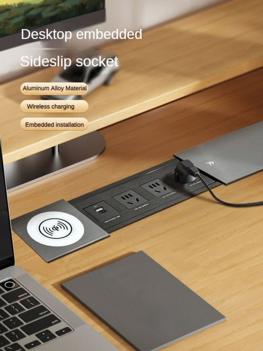 Embedded Desktop Socket Side Sliding Hidden Multi Function Socket With Wireless And Usb Charging