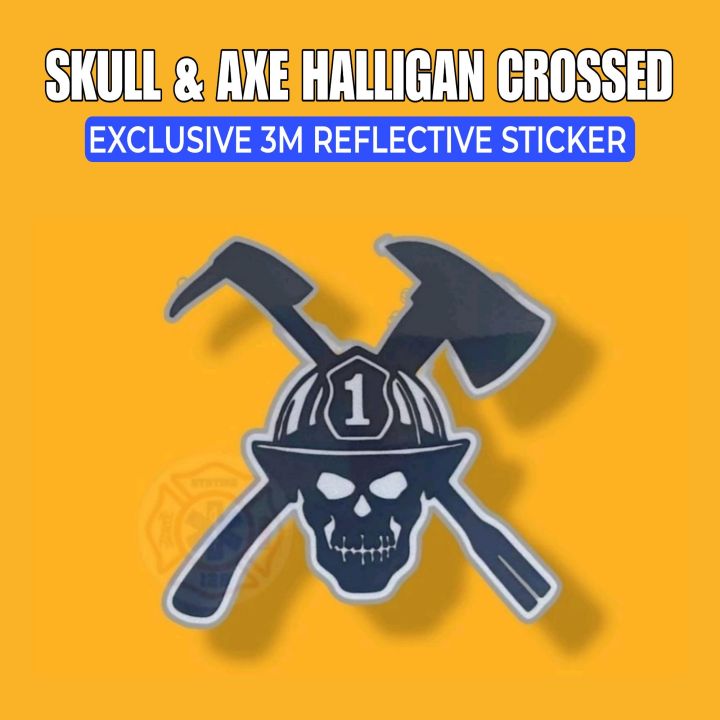 Decal Skull & Axe, Halligan Crossed Exclusive 3M Reflective Sticker ...