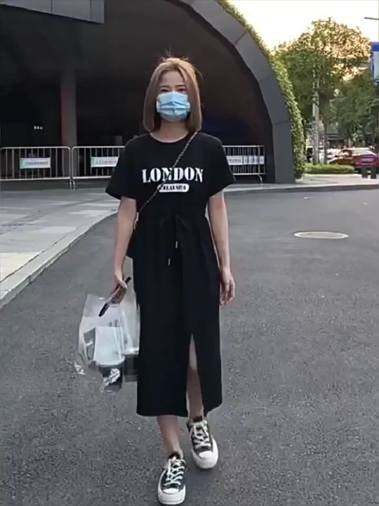 Korean Style Large Fashionable Short Sleeve A-line Midi Long Dress ...