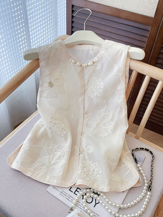 PAIBOLI | เสื้อกั๊กผู้หญิงปักลายสไตล์จีนฤดูร้อน 2025 เสื้อแขนกุดคอตั้ง ...