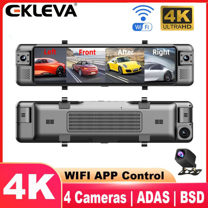 EKLEVA 4CH Dash Cam 11 Inch 4K+1K+1K+1K WIFI Rear View Mirror 4 Cameras ...