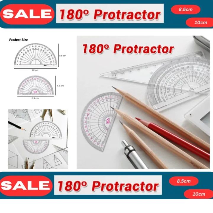 180 Degrees Protractor for Angle Measurement Rulers School Office ...
