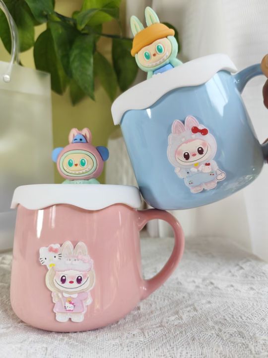 Cute Ceramic Mug Labubu Water Cup with Lid Drinking Gift Bb Ceramic Cup ...