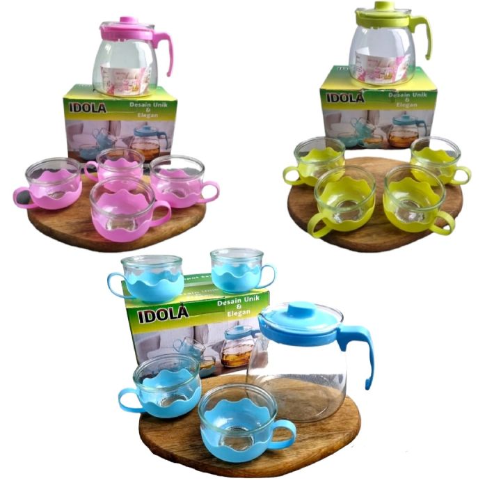 Tea Pot Warna Glass set off 5in1 Super Tebal / Teko gelas kado new ...