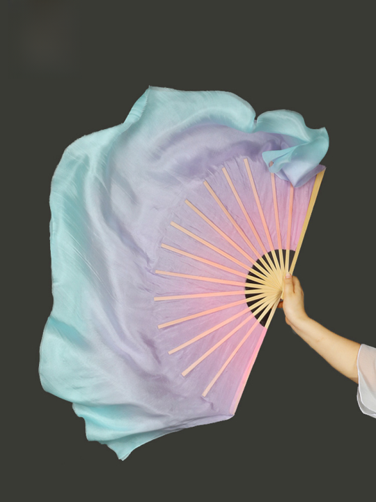 Dancing Silk Fan Dreamy Purple Blue Classical Dance Long Silk Fan Glue ...
