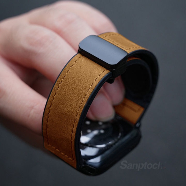 Sanptoch Leather Silicone Hybrid iWatch Band Compatible For Apple Watch ...