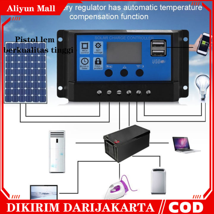 [Jakarta mengirim COD]Pengontrol surya 12V/24V pengatur kontrol pengisian daya panel fotovoltaik ...