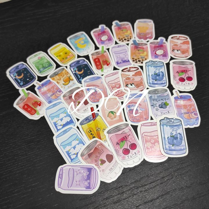 stiker lucu glossy gambar minuman kaleng sticker cute mini kaleng minum ...