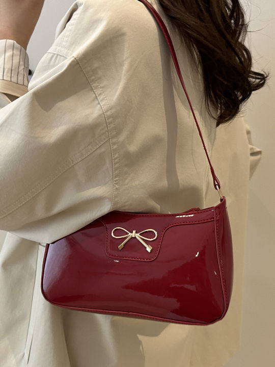 Elegant Red Underarm Bag Women's Fashion Trend Butterfly Knot PU ...