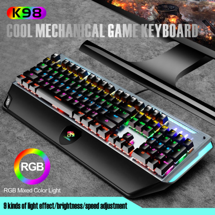 LEAVEN K98 Metal Mechanical Keyboard 104 Keys Blue Axis USB Wired RGB Illuminated Gaming ...