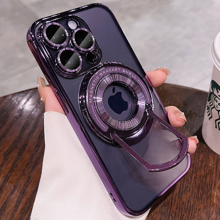 CrashStar With Lens Films MagSafe Transparent Plating Soft Shockproof Phone Case With Invisible ...