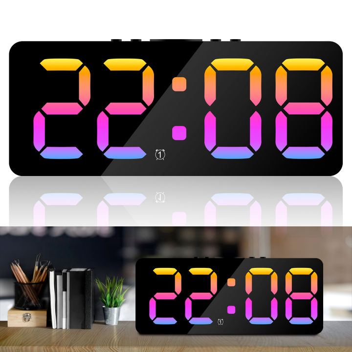 Digital Alarm Clock Large LED Display Brightness Dimmable Digital Clock ...