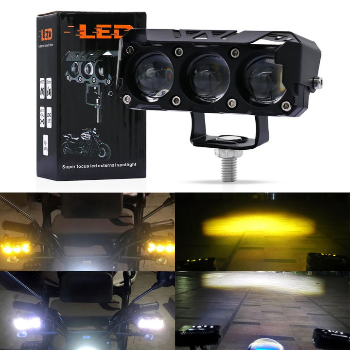 Motorcycle LED Spotlights Super Bright Headlights Three-eye Lens ...